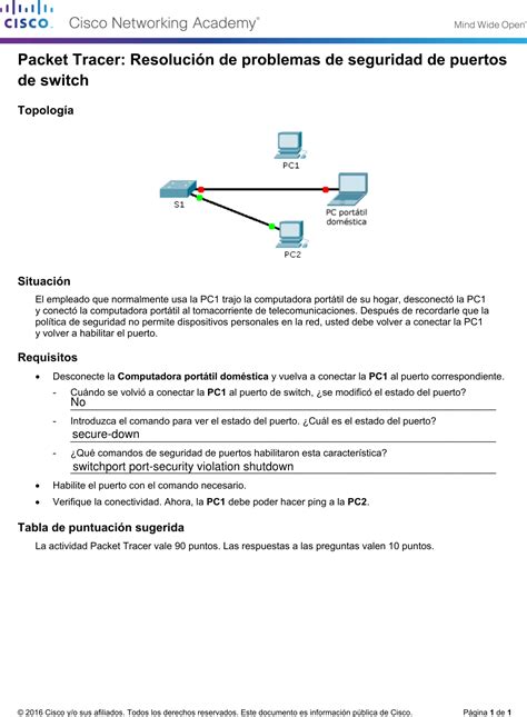 5 2 2 8 Packet Tracer Troubleshooting Switch Port Security Instructions
