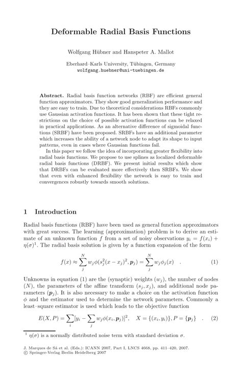 Pdf Deformable Radial Basis Functions