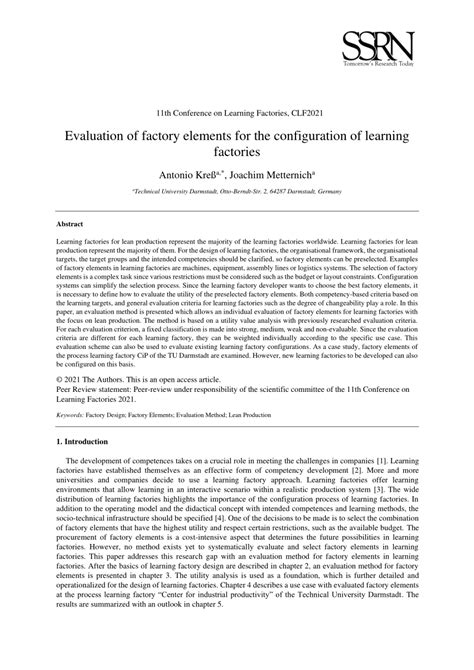 Pdf Evaluation Of Factory Elements For The Configuration Of Learning Factories
