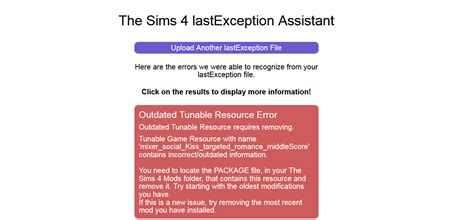 LastException Assistant Outdated Tunable Ressource Error The Sims Technical Support