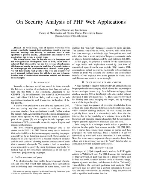 pdf on security analysis of php web applications