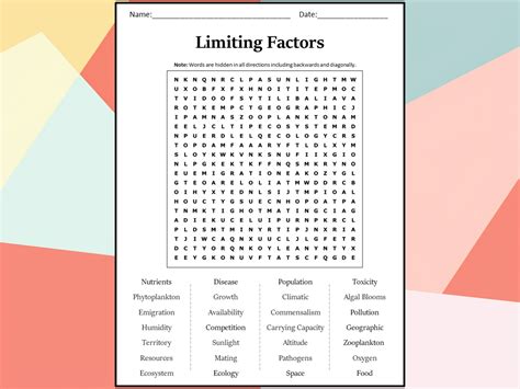 Limiting Factors Activity Worksheet
