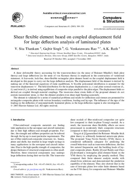 Pdf Shear Flexible Element Based On Coupled Displacement Field For Large Deflection Analysis