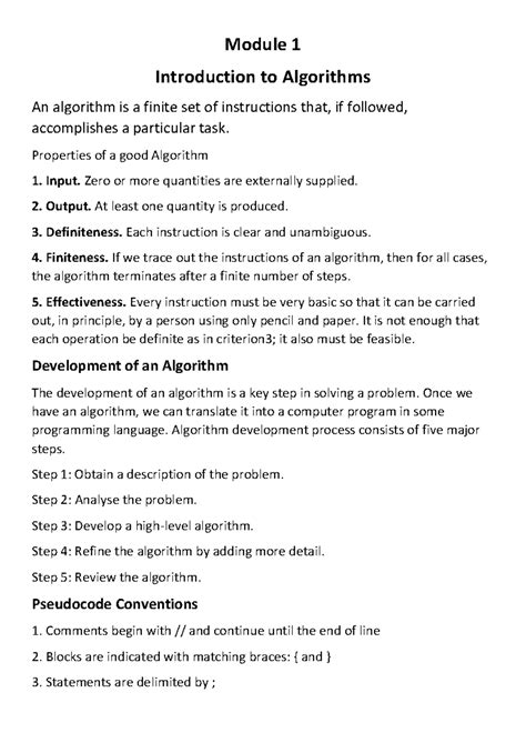 Aad Module 1 Introduction To Algorithms An Algorithm Is A Finite Set
