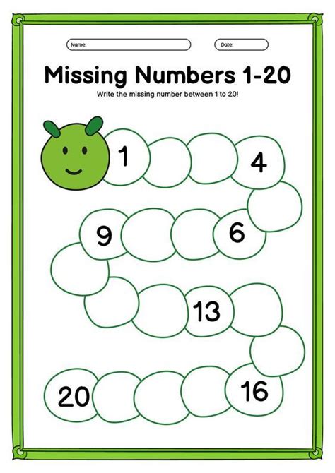 Practice Counting And Number Recognition With These Missing Numbers Worksheets From 1 To 20 Str