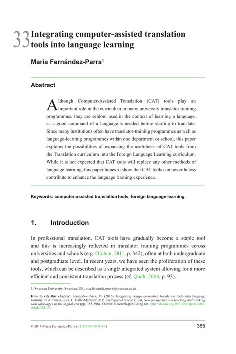 Pdf Integrating Computer Assisted Translation Tools Into Language Learning