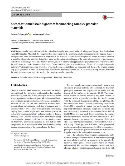 A Stochastic Multiscale Algorithm For Modeling Complex Granular Materials Request Pdf