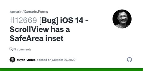 [bug] ios 14 scrollview has a safearea inset · issue 12669 · xamarin xamarin forms · github