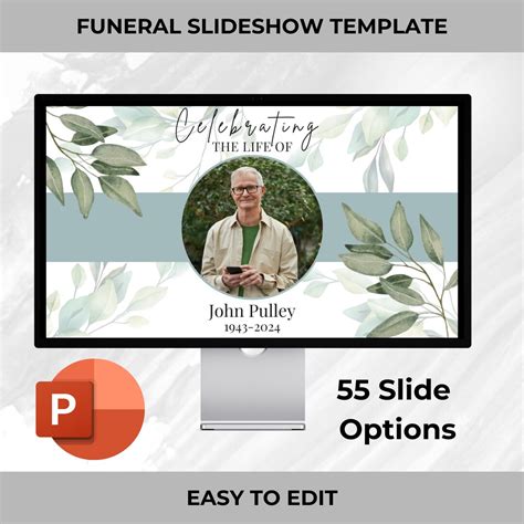 Eucalyptus Funeral Powerpoint Template For Men Editable Memorial