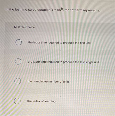 Solved In The Learning Curve Equation Y Axb The B Term