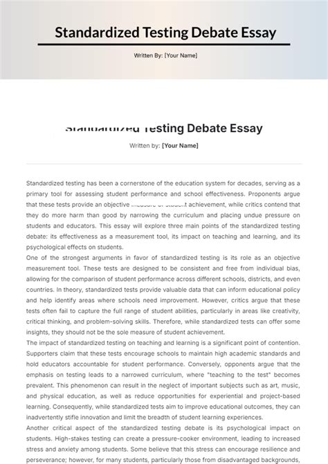 Free Standardized Testing Debate Essay Template To Edit Online