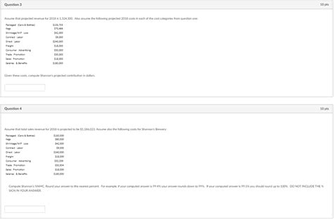 Question 2 10 Pts Assume The Following Costs In Each
