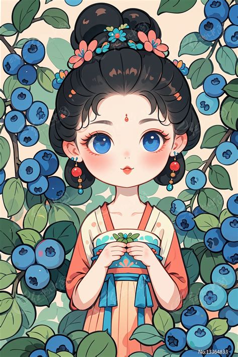蓝莓包围的可爱女孩素材图ai图下载红动中国