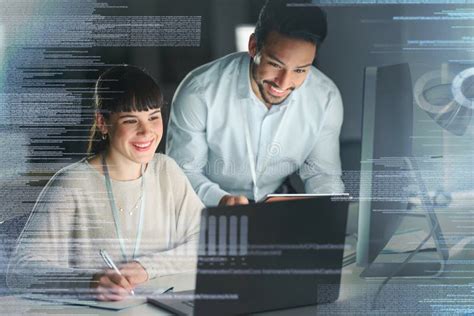 Information Technology Overlay And Team On Laptop For Digital