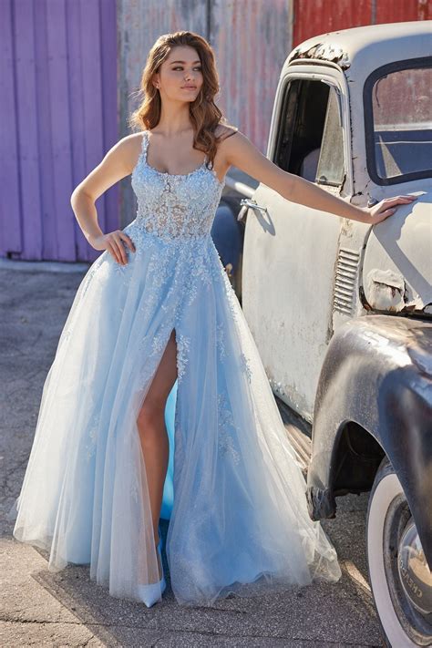 Ice Blue Ellie Wilde Ew35118 Prom Ball Gown Glitter Formal Long Dress