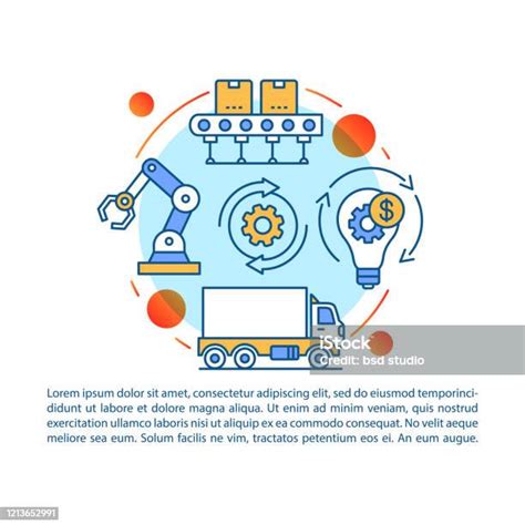 산업 아티클 페이지 벡터 템플릿입니다 생산 공정 브로셔 잡지 선형 아이콘과 텍스트 상자소책자 디자인 요소 인쇄 디자인 텍스트 공간이 있는 개념 그림 0명에 대한 스톡 벡터