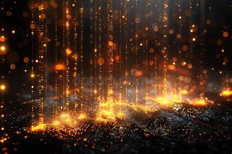 A Digital Art Piece Featuring An Array Of Golden Binary Code Cascading Down On A Black