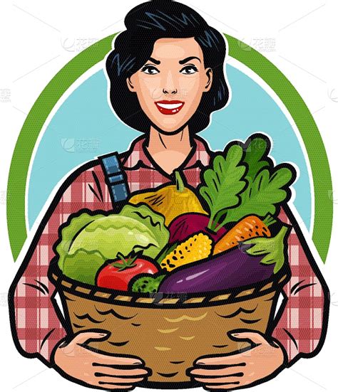 篮子 清新 拿着 充满的 女孩 农民 可爱的 农业 蔬菜 素食素材 花瓣网