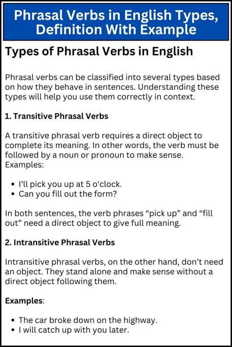 Phrasal Verbs In English Types Defination With Example