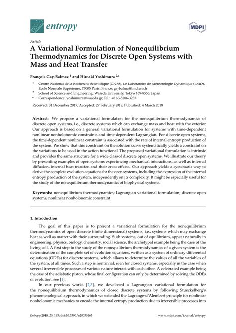 Pdf A Variational Formulation Of Nonequilibrium Thermodynamics For