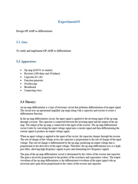 Experiment 1a Pdf Operational Amplifier Amplifier