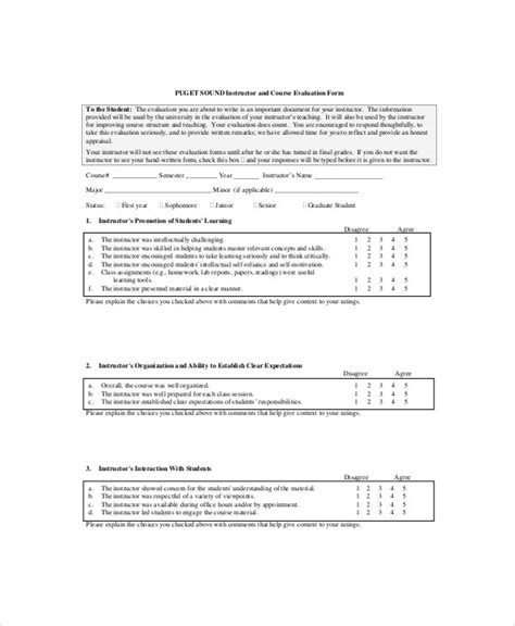 Free 9 Sample Course Evaluation Forms In Ms Word Pdf