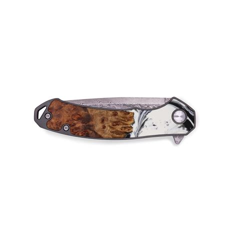 Edc Woodresin Pocket Knife Johana Black And White 614797 Carved