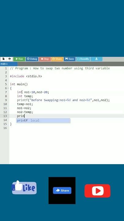 How To Swap Two Number Using Third Variable C Programmingshortvideo