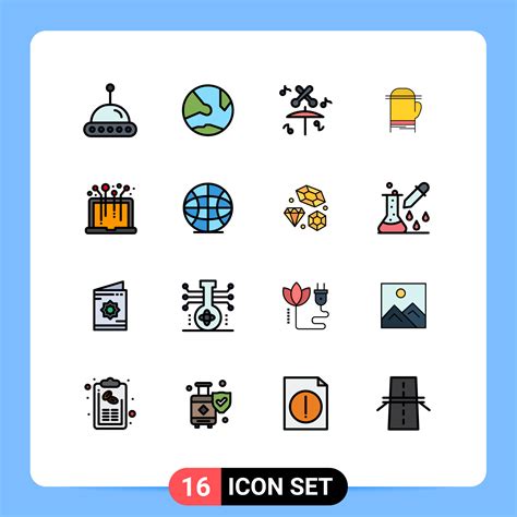 Mobile Interface Flat Color Filled Line Set Of 16 Pictograms Of Media Hardware Drum Cold
