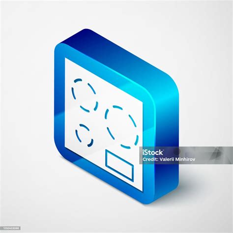 회색 배경에 격리 된 등색 전기 스토브 아이콘 쿡탑 기호 4 개의 원 버너와 호브 파란색 정사각형 버튼 벡터 일러스트레이션 3