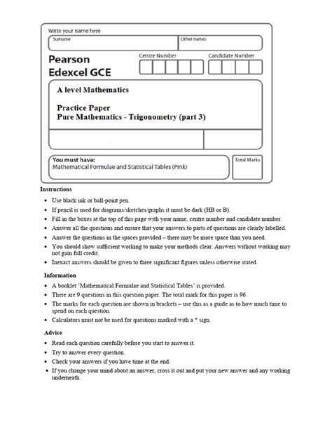 Trig Part 3 Questions A Level Maths Edexcel Pdf Applied