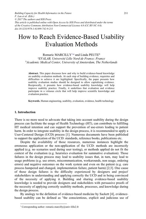 Pdf How To Reach Evidence Based Usability Evaluation Methods