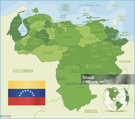 Green Map Of Venezuela States Cities Flag Stock Illustration Download