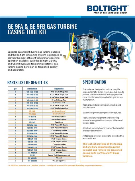 Ge 9fa B Gas Turbine Casing Tool Kit2 Pdf Equipment Manufactured Goods