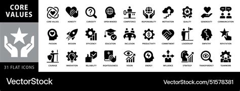 Core Values Solid Icon Set Graphic Glyph Style Vector Image