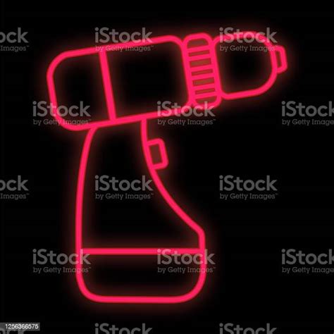 밝은 빛나는 빨간 산업 디지털 네온 사인 상점 서비스 센터 워크샵 아름다운 검은 배경에 수리를위한 전기 드라이버와 함께 반짝 반짝 벡터 일러스트레이션 강철에 대한 스톡 벡터