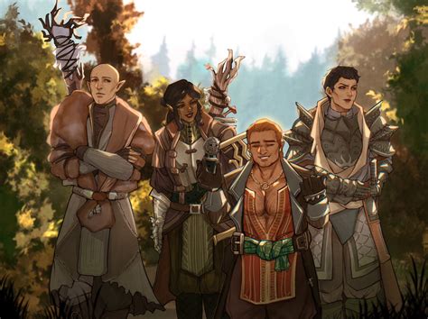 Solas Varric Tethras Inquisitor And Cassandra Pentaghast Dragon Age