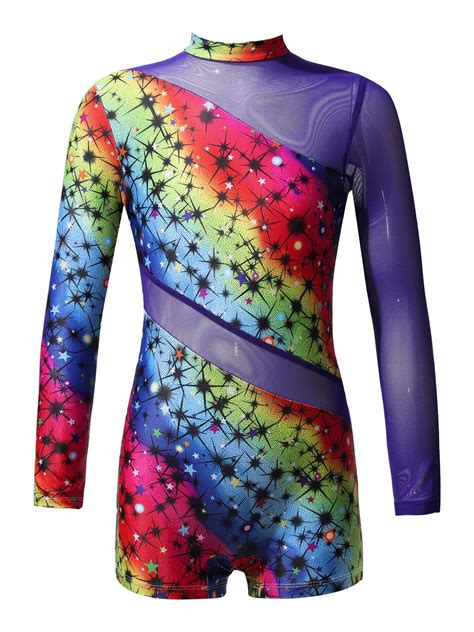 Iefiel Girls Colorful Prints Ballet Dance Jumpsuit One Piece Gymnastics Leotard Starry Rainbow