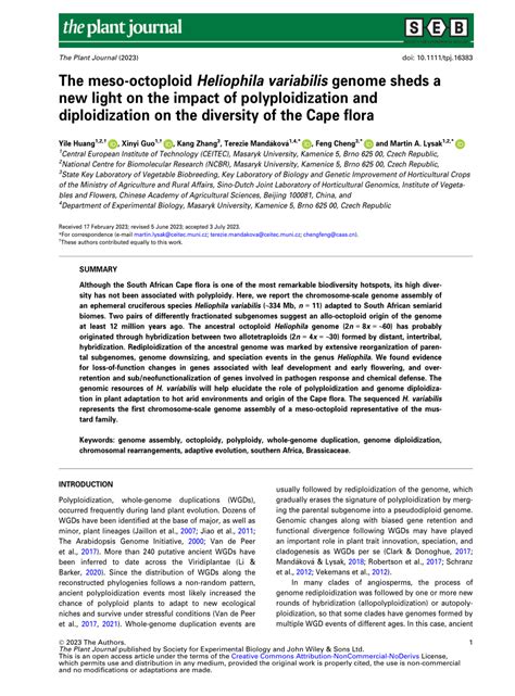 Pdf The Meso Octoploid Heliophila Variabilis Genome Sheds A New Light On The Impact Of