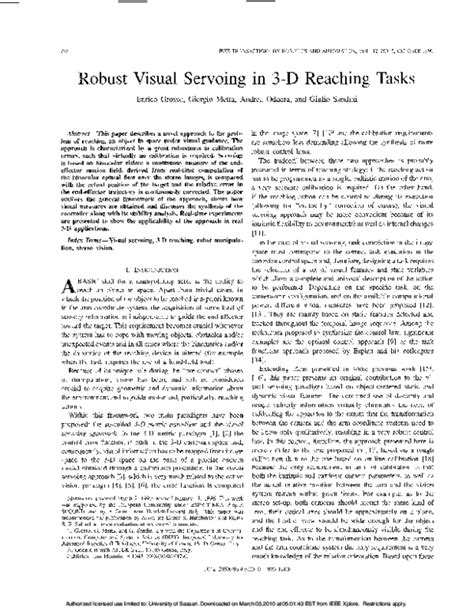 Pdf Robust Visual Servoing In 3 D Reaching Tasks