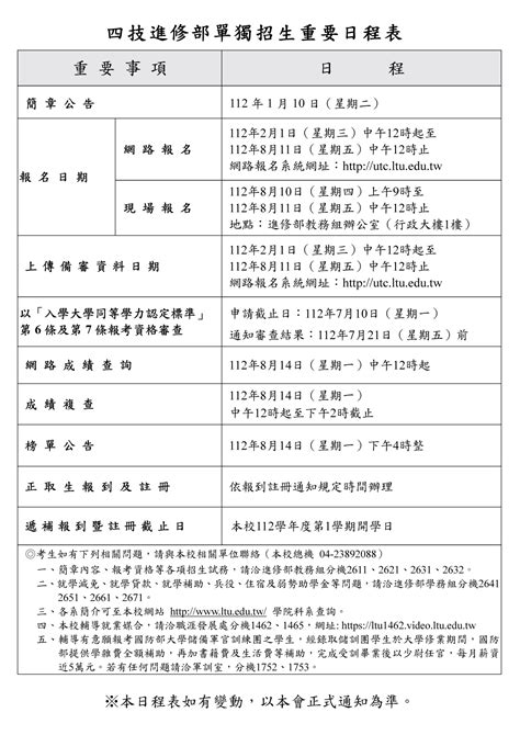 嶺東科技大學112學年度四技進修部單獨招生簡章公告