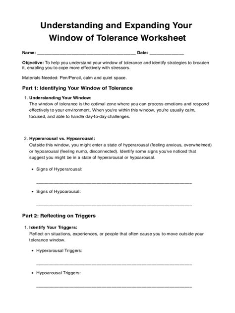 Window Of Tolerance Worksheet Blank Fillable Template Fill Out