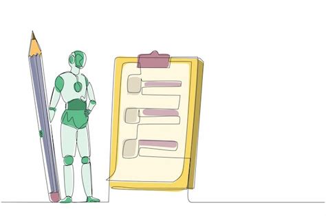Premium Vector Single Continuous Line Drawing Robots Holding Big Pencil And Looking Clipboards
