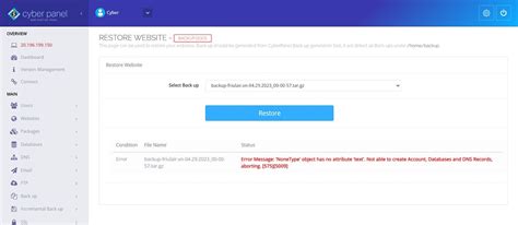 Unable To Restore Website With Error 575 5009 Bug Report
