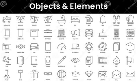 Set Of Outline Objects And Elements Icons Minimalist Thin Linear Web Icon Set Stock Vector