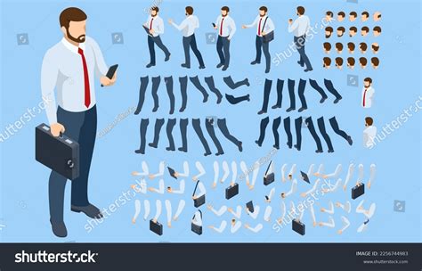 Isometric Man Character Designe Set Businessman Stock Vector Royalty