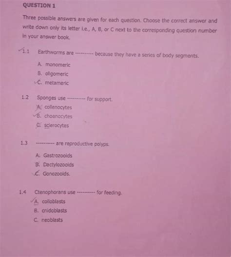 Solved Question 1 Three Possible Answers Are Given For Each