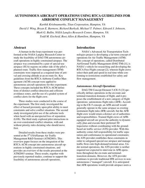 Pdf Autonomous Aircraft Operations Using Rtca Guidelines For Airborne Conflict Management