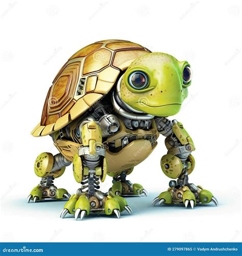 Cute Turtle Robot Robotic Reptile Isolated Over White Background Created With Generative Ai