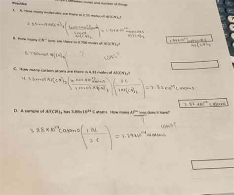 Solved Practice Between Moles And Number Of Things A How Chegg Com